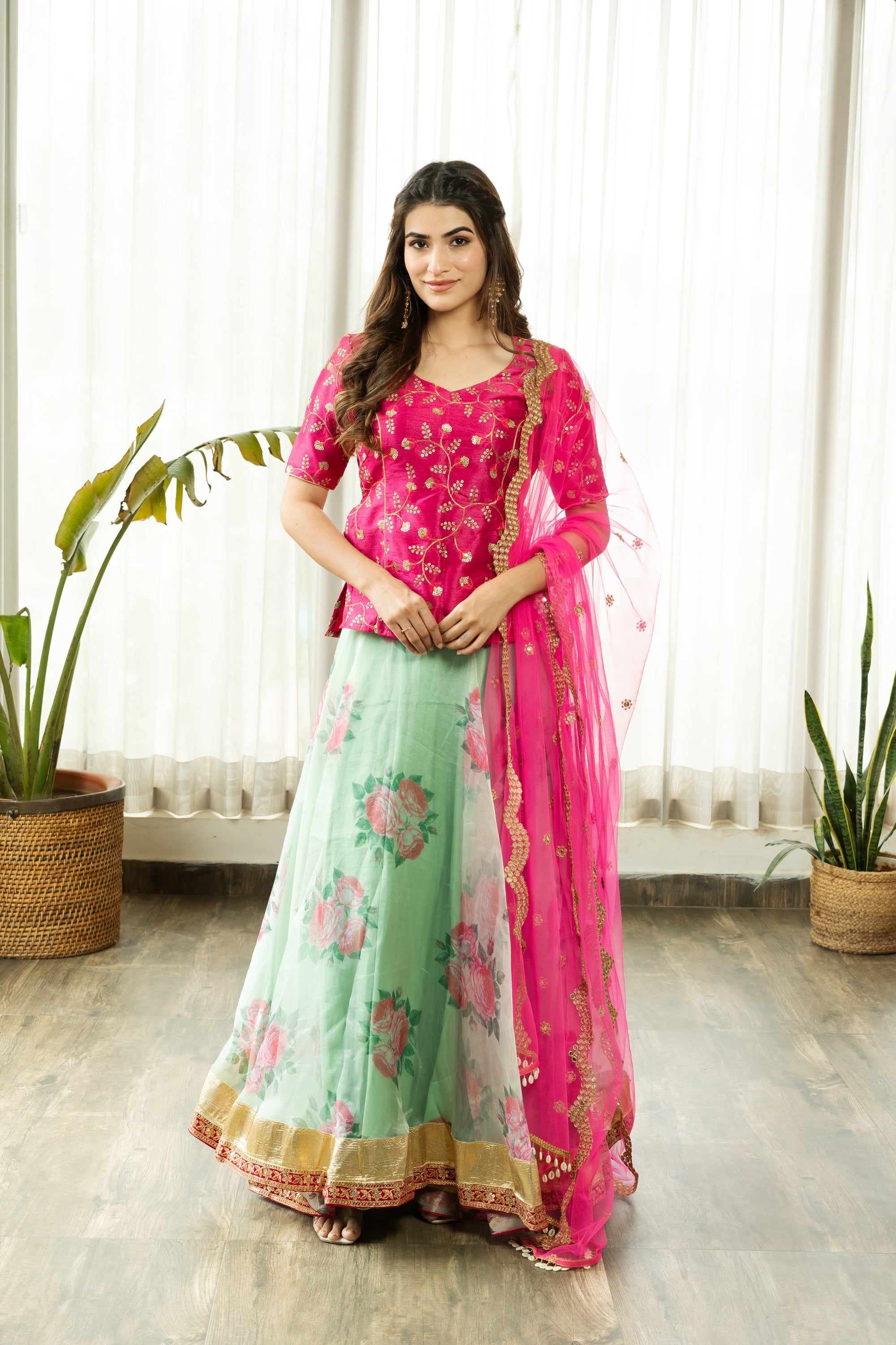 RAASHNA EMBELLISHED LEHENGA WITH PINK DUPATTA