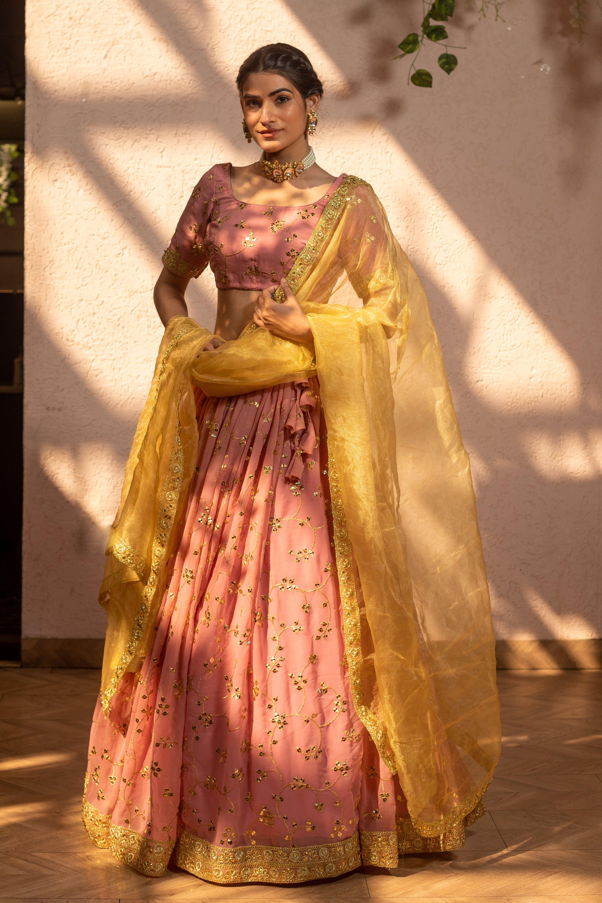 GOLD PEACH LEHENGA